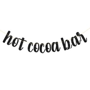 hot cocoa bar banner, hot chocolate bar decor, chocolate bar party decoration supplies, glittery black