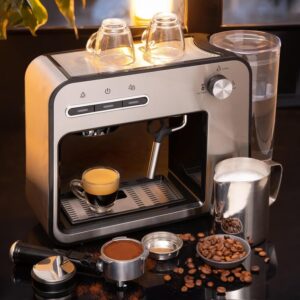 Mixpresso Professional Espresso Machine for Home 15 Bar with Milk Frother Steam Wand, Espresso Maker with Double-Cup Splitter, 1450w Fast Heating Cappuccino & Latte machine 37Oz Water Tank