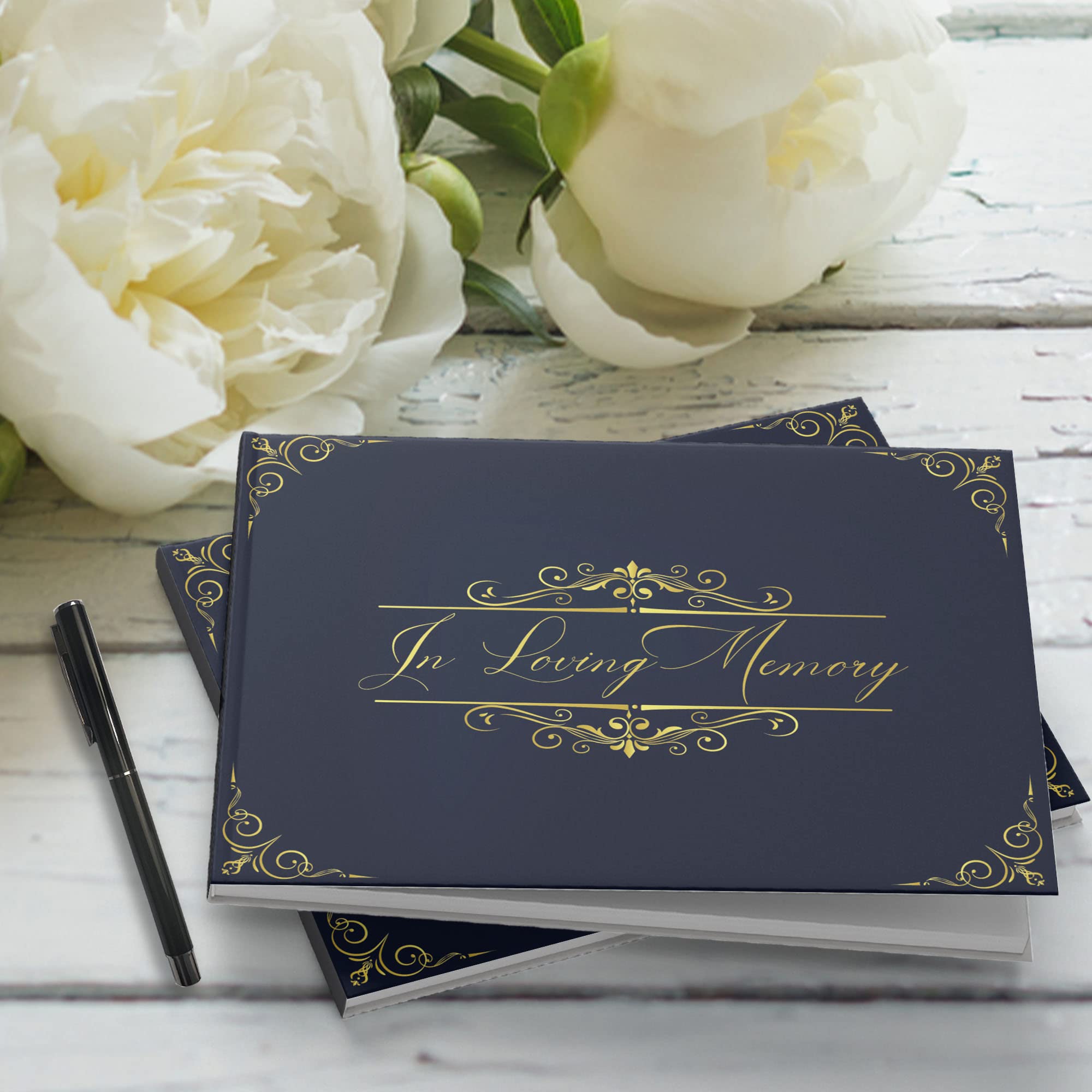 Funeral Guest Book, Memory Book Set, Funeral Sign in Guest Book, 285 Guest Entries with Name and Address, 9" 7" Golden Foil Guest Memorial Book, Loving Memorial Guest Sign in Book.