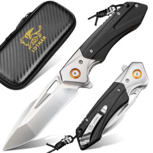 lothar lich king pocket knife, 3.5 inch d2 steel folding knife with clip, g10 handle, razor utility knife, exotic touch edc knife, gifts pocket knife for men women