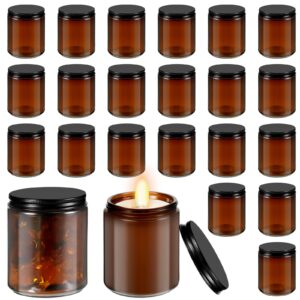 lallisa 32 pcs 8 oz amber glass jars with black metal lids round empty candle making jar bulk small candle jars leakproof canning body butter containers for spice powder liquid food storage