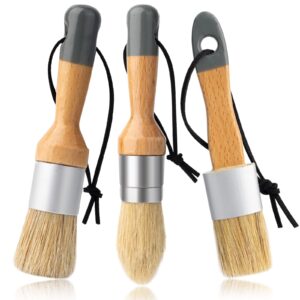 mister rui chalk wax paint brush, 3pcs, chalk paint brushes for furniture, small wax brush for chalk paint, acrylic paint, milk paint, natural bristles stencil brushes, no shedding