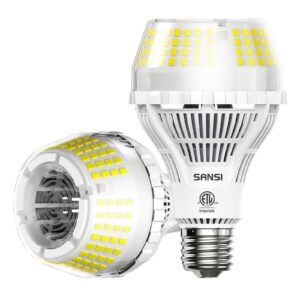 sansi 250w equivalent led light bulb, 4000 lumens super bright led light bulb, e26 a21 5000k daylight led light bulbs non-dimmable, 22-year lifetime, 2 pack 27w energy saving led bulb for home garage