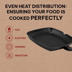 Alva Energy Ceramic Coated Cast Aluminum Grill Pan Non Toxic Indoor Grill Griddle 11" PFAS, PFOA & PFTE Free, Griddle for Cooking Pan Set, Induction Safe, Add to Your Pots and Pans Set Cookware