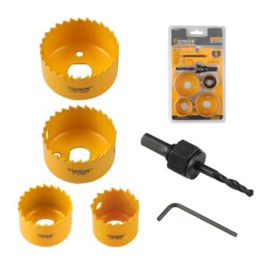 hoteche 6-piece hole saw set - versatile hole cutter kit for wood, plastic, and fiberboard - clean, accurate cuts with arbor hole drill - compatible with hand drills, drill presses, and rotary tools