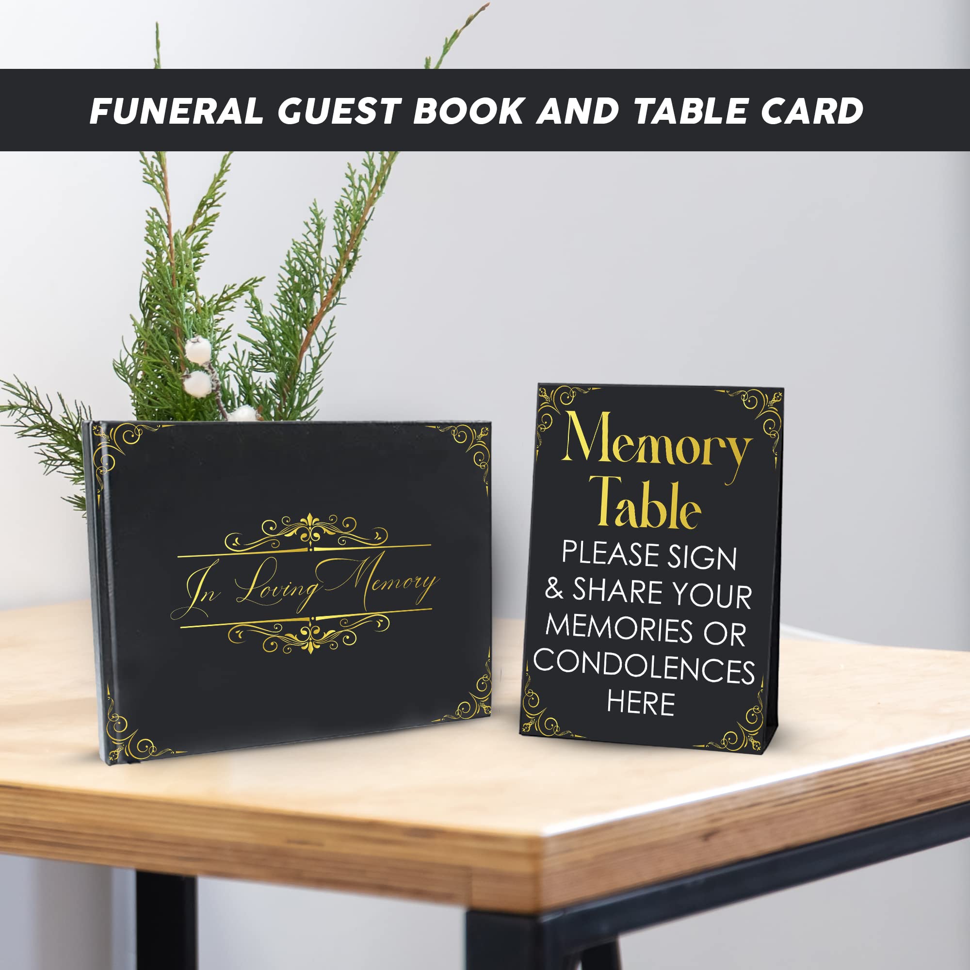 Funeral Guest Book, Memory Book Set, Funeral Sign in Guest Book, 285 Guest Entries with Name and Address, 9" 7" Golden Foil Guest Memorial Book, Loving Memorial Guest Sign in Book.