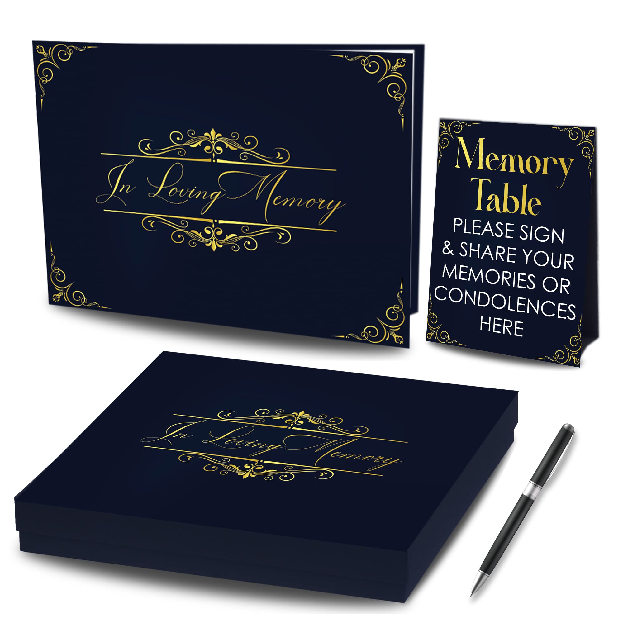 Funeral Guest Book, Memory Book Set, Funeral Sign in Guest Book, 285 Guest Entries with Name and Address, 9" 7" Golden Foil Guest Memorial Book, Loving Memorial Guest Sign in Book.