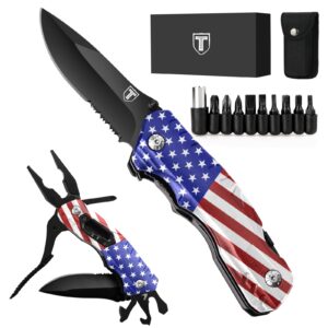 multitool pocket knife american flag, us flag folding knife, patriotic christmas stocking stuffers american gifts for men him dad husband, cool gadgets for survival fishing, camping accessories