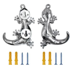 abstdeal 2 pcs gecko wall hook coat hooks hanging wall mounted hooks towel key holder for decor alloy metal - sliver (silver)