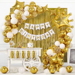 rubfac gold birthday party decorations set gold birthday banner background confetti balloons and tri-color tassel garland for boys girls men women birthday party