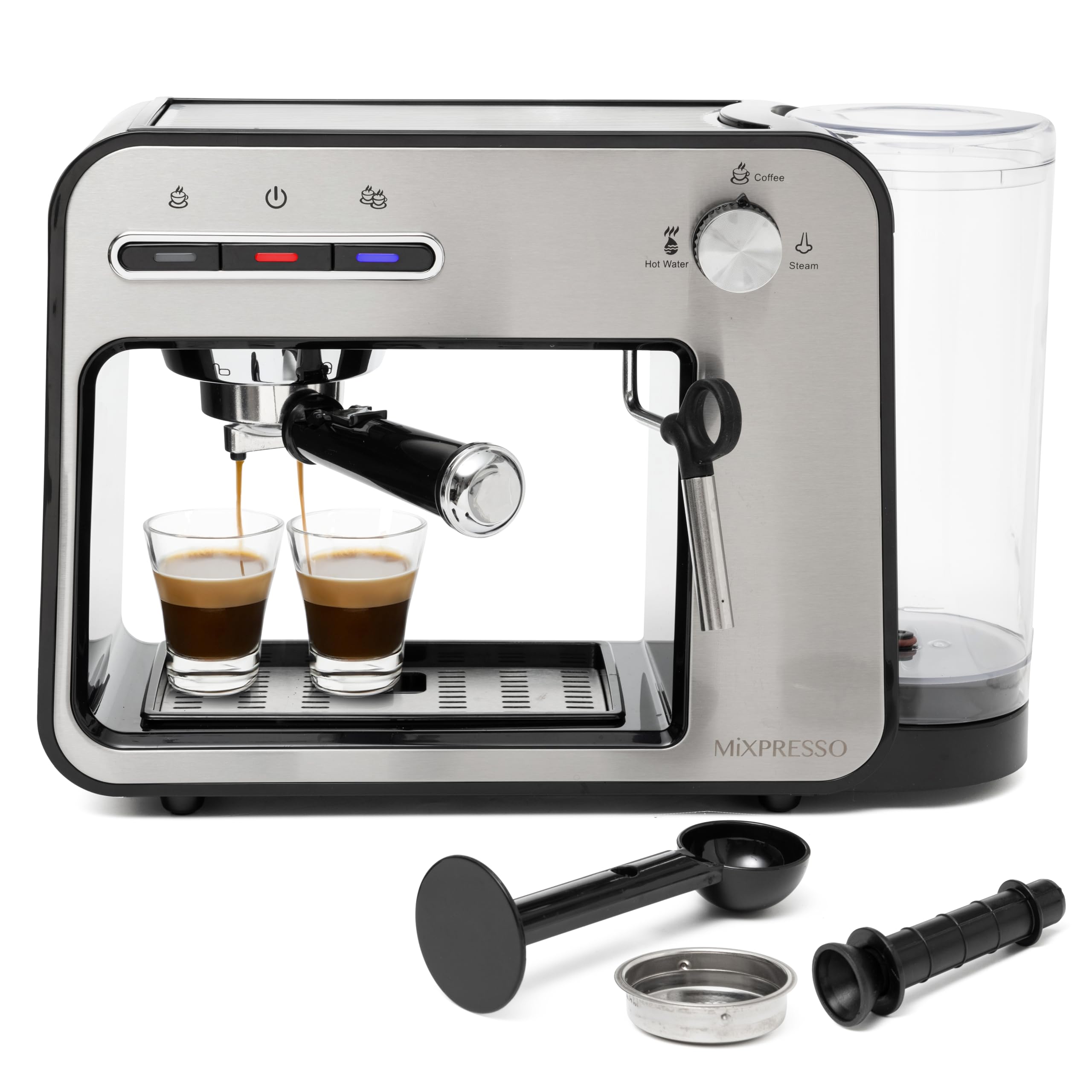 Mixpresso Professional Espresso Machine for Home 15 Bar with Milk Frother Steam Wand, Espresso Maker with Double-Cup Splitter, 1450w Fast Heating Cappuccino & Latte machine 37Oz Water Tank