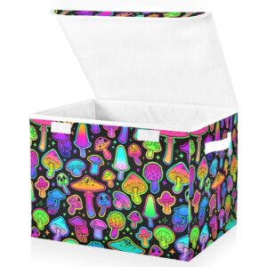 sletend storage box mushroom colorful closet storage bins with lids, foldable oxford fabric storage box for home bedroom closet office (16.5x12.6x11.8 in)