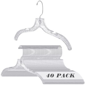 40 pieces clear plastic clothes hangers acrylic crystal cut hangers for clothing closet coats, non slip plastic hangers for dress suit shirts jacket, thick, tough, space saving