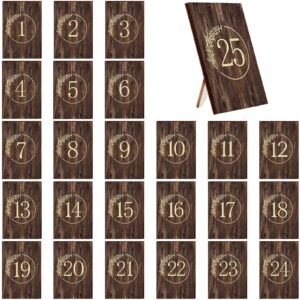 25 pieces rustic wooden wedding reception table numbers decors country wedding table decoration self stand wedding centerpieces table signs for wedding bridal shower restaurant decor, number 1 to 25