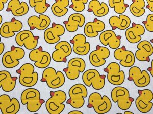 amornphan 44 inch yellow bird happy rubber duck printed on white cotton fabric themed pattern with ducks for craft cloth kid patchwork handmade sewing crafting for 1 yard