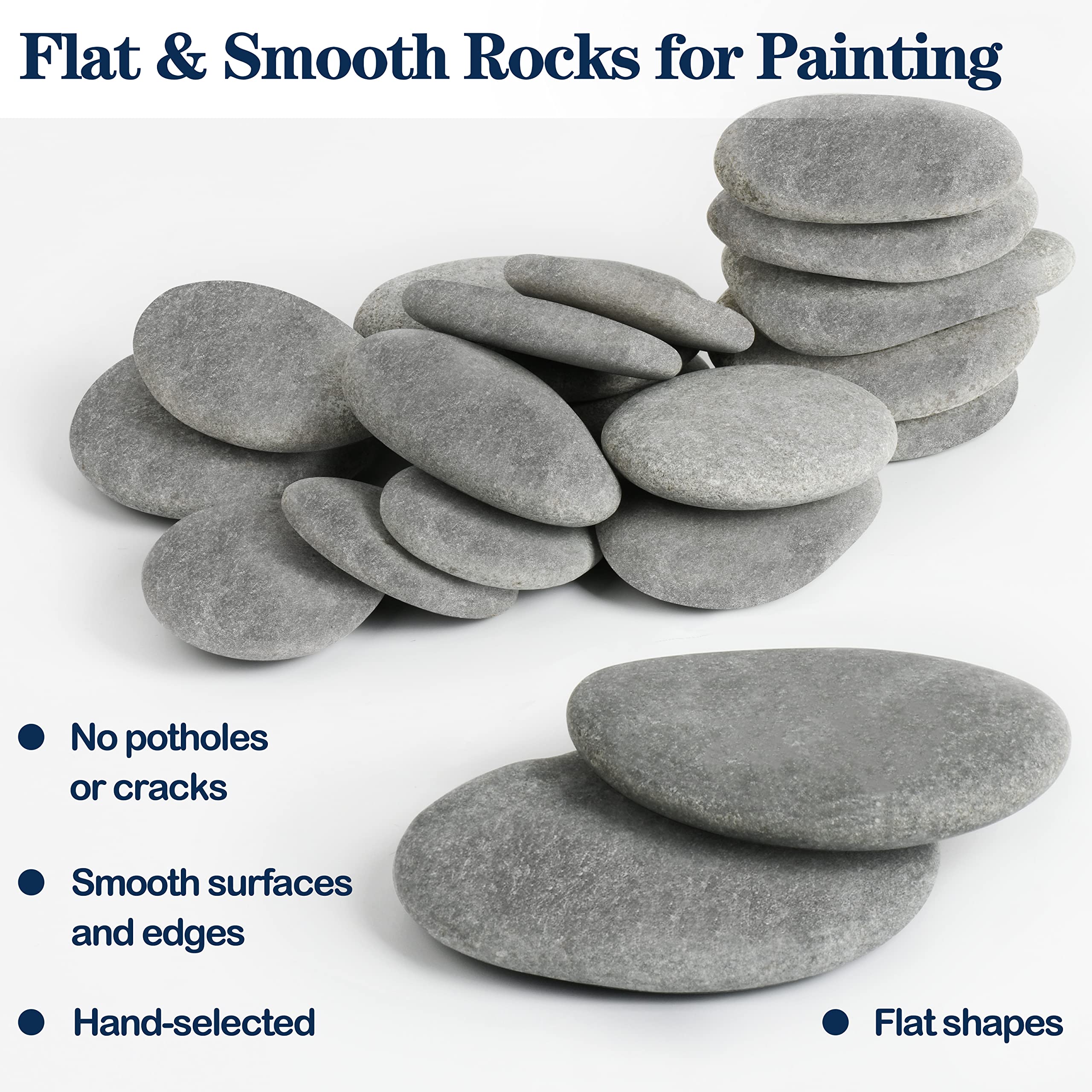 Simetufy 15 Pcs Rocks for Painting, River Rocks to Paint, 2"-3" Flat Painting Rocks, Smooth Rocks for Crafts, Natural Stones for DIY, Kindness Rocks Garden Decoration