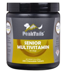 kala health peaktails senior multivitamin for dogs, hip and joint support, healthy skin, shiny coat, contains antioxidants and 18 essential amino acids and 19 vitamins and minerals, 350count