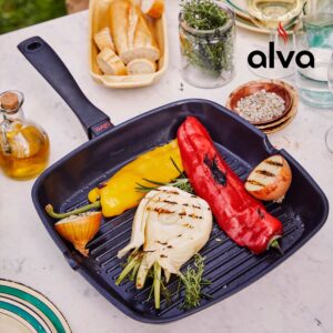 Alva Energy Ceramic Coated Cast Aluminum Grill Pan Non Toxic Indoor Grill Griddle 11" PFAS, PFOA & PFTE Free, Griddle for Cooking Pan Set, Induction Safe, Add to Your Pots and Pans Set Cookware