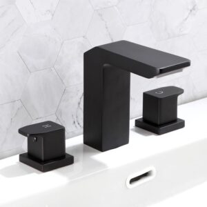 pop sanitaryware matte black 2-handle widespread bathroom sink faucet for 3 holes solid brass 8 inches waterfall bathroom vanity faucet basin mixer faucets