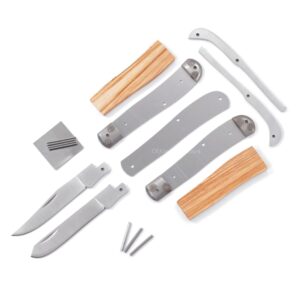 ezsmith knife making kit - lineman trapper - diy folding slipjoint knife - (parts kit) - (w/pre-machined zebrawood handle scales) - (gift boxed) - (usa design) - (by knifekits)