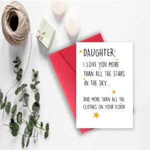 Inspirational Daughter Birthday Card, Humorous Birthday Gifts for Daughter Adult, Motivational Daughter Birthday Card from Mom Dad, I Love You More Than The Stars In The Sky