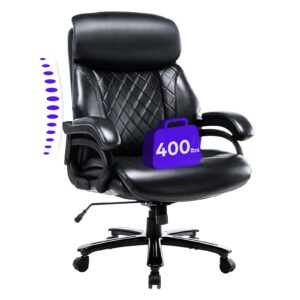 big and tall office chair 400lbs-heavy duty executive desk chair with extra wide seat, high back ergonomic leather computer chair with tilt rock, padded armrests-black