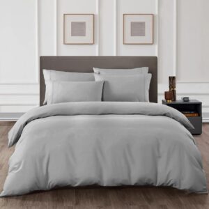 dee's collection 800 thread count queen size duvet covers egyptian cotton light grey solid ultra soft and breathable 3 piece set quilt cover with zipper closure & four corner ties