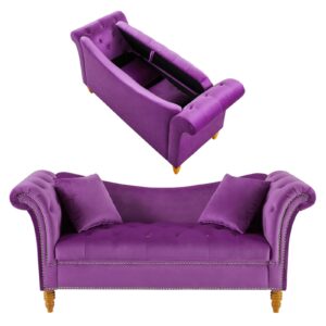 betoko velvet loveseat sofas couches with storage seat flared rolled arm 2 seater sofa for living room bedroom button tufted small couch with solid wood legs (purple)