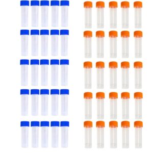 50 pack 5ml cryo tubes，plastic graduated vial tube with screw caps,small test sample bottles tubes container with lid，pp material ，with silica gel gasket (50) bagged blue and orange