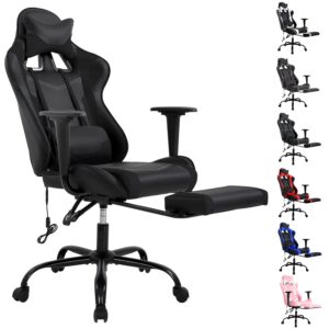 gaming chair massage computer chair pc office chair ergonomic chair video game chairs pu leather recliner with lumbar support headrest armrest footrest rolling swivel desk chair for adults teen, black