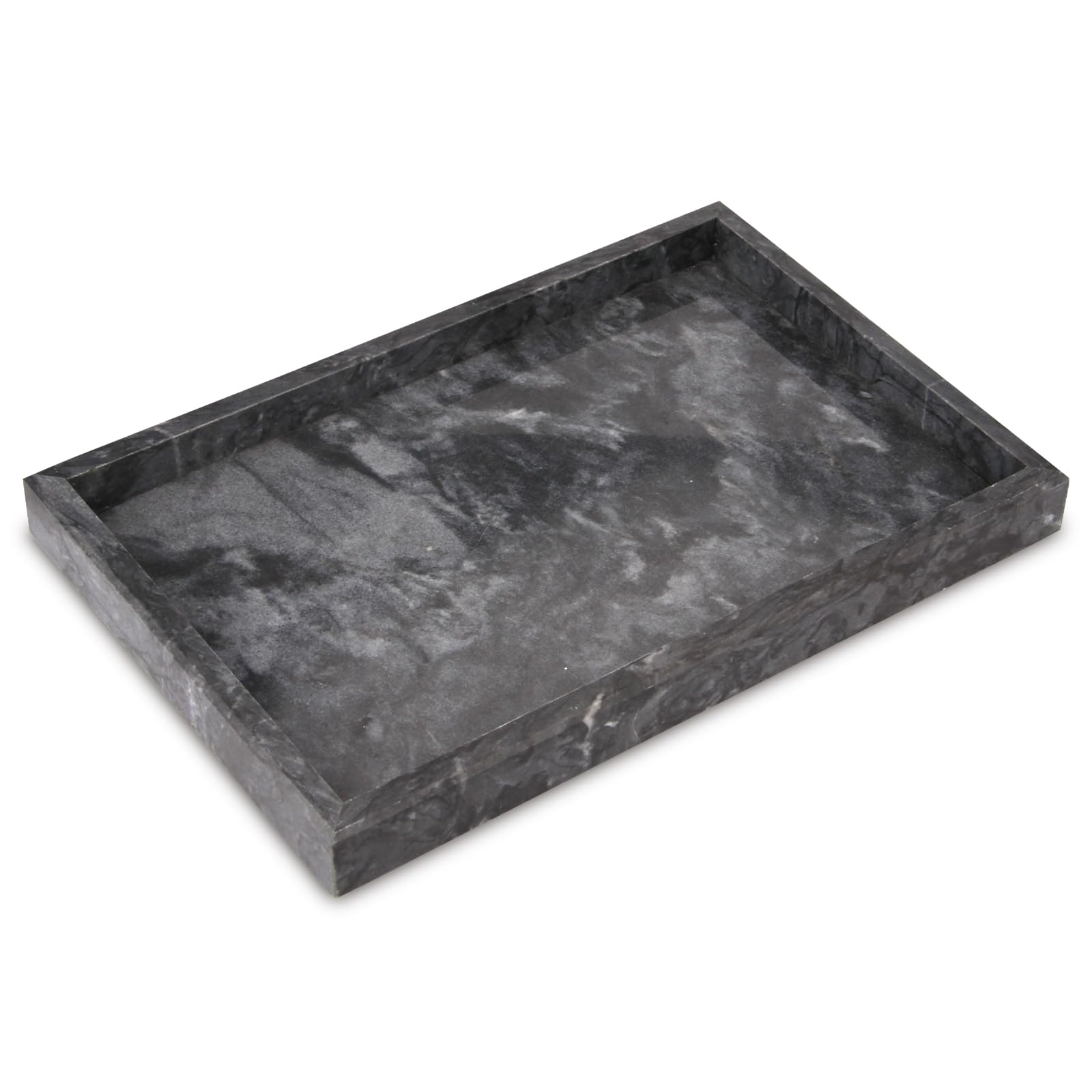 HESHIBI Marble Tray, Natural Black Marble Vanity Home Kitchen Bathroom Table Deco Tray, Stone Decorative Countertop Serving Trays for Coffee Jewelry Makeup Organizer 12"x 8" x1.2"