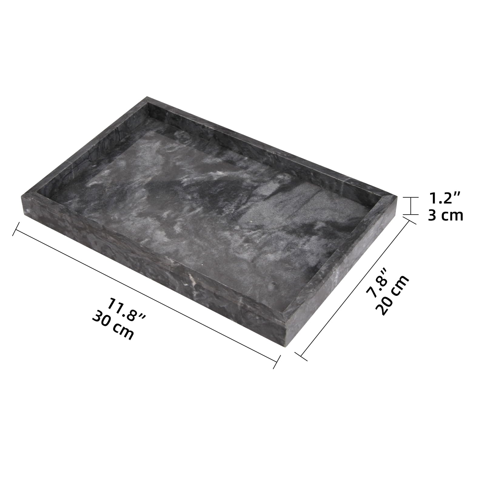 HESHIBI Marble Tray, Natural Black Marble Vanity Home Kitchen Bathroom Table Deco Tray, Stone Decorative Countertop Serving Trays for Coffee Jewelry Makeup Organizer 12"x 8" x1.2"