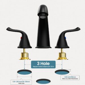 Black Bathroom Faucets, Faucet for Bathroom Sink - 2 Handle Basin Faucet, 3 Hole 8 Inch Widerspread Bathroom Faucet with Lift Rod Drain Assembly, Water Supply Lines Faucets for RV Bath Vanity