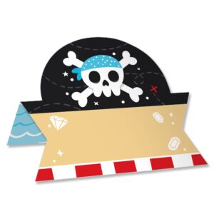 big dot of happiness pirate ship adventures - skull birthday party tent buffet card - table setting name place cards - set of 24