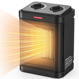 1500w space heater, portable ceramic small space heater for indoor use, overheated & tip-over safety protection, personal electric space heater with thermostat for desk, office, home, and room use