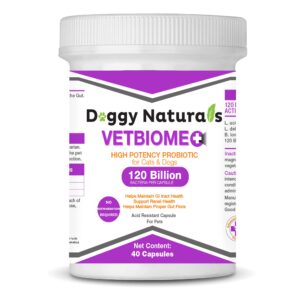 vetbiome + high potency probiotics for pets (40 capsules) made in u.s.a - no refrigeration required !! (40 caps (1 pack))