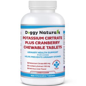 potassium citrate plus cranberry supplement for dogs (100 tablets) - urinary tract support-helps deter formation of calcium oxalate stones - deters bladder & kidney stones (made in u.s.a)