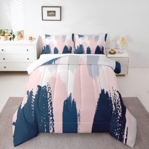 feelyou pink navy blue graffiti comforter set for girls boys abstract geometric comforter modern abstract art painting bedding set artistic smear duvet set full size quilt set 3pcs