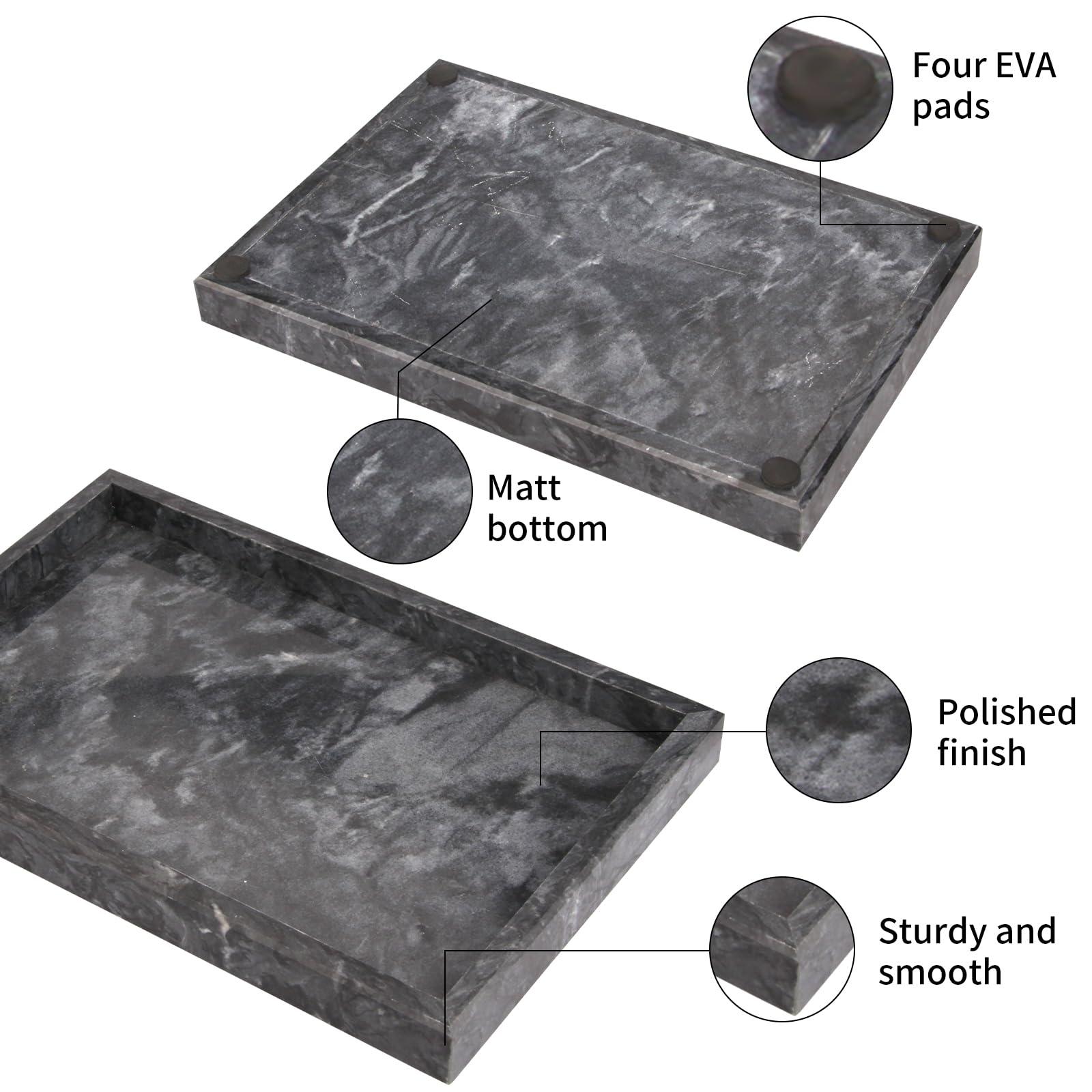 HESHIBI Marble Tray, Natural Black Marble Vanity Home Kitchen Bathroom Table Deco Tray, Stone Decorative Countertop Serving Trays for Coffee Jewelry Makeup Organizer 12"x 8" x1.2"