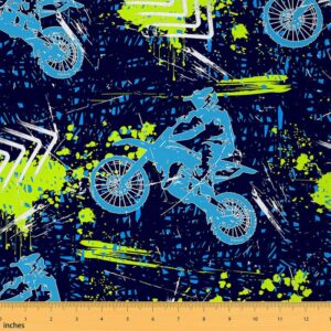 feelyou dirt bike fabric by the yard, extreme sports upholstery fabric for chairs, racing motocross rider hippie graffiti style decorative waterproof outdoor fabric, 2 yards, blue