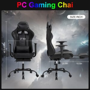 Gaming Chair Massage Computer Chair PC Office Chair Ergonomic Chair Video Game Chairs PU Leather Recliner with Lumbar Support Headrest Armrest Footrest Rolling Swivel Desk Chair for Adults Teen, Black