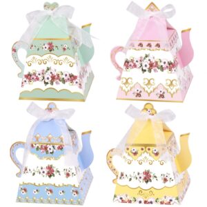 24pcs mini flower tea party gift box teapot candy box vintage style tea party supplies for wedding birthday baby shower party favor box paper gift bags for tea party decorations