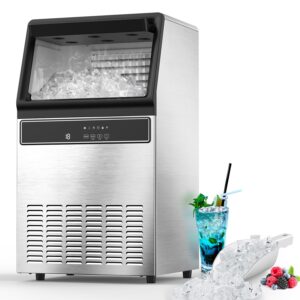 cowsar commercial ice make machine100 lbs/24h, 45 ice cubes/cycle upgrade stainless steel ice maker with self cleaning& 48 hour timer for bar/cafe/restaurant/home, under counter ice machine