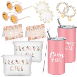 inbagi 12 pcs flower girl set including flower girl tumbler round flower sunglasses canvas bag will you be my flower girl proposal card bracelet hair clip for wedding engagement bridal party(pink)