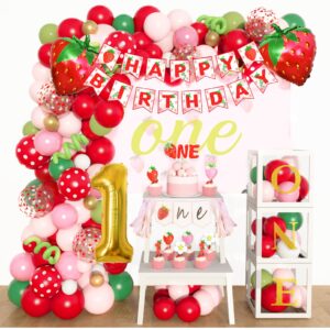 amandir 162pcs strawberry birthday party decorations strawberry balloons garland arch kit berry first birthday party supplies for baby shower girls summer fruit party decor