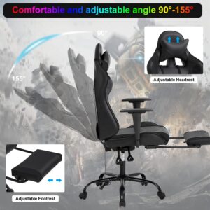 Gaming Chair Massage Computer Chair PC Office Chair Ergonomic Chair Video Game Chairs PU Leather Recliner with Lumbar Support Headrest Armrest Footrest Rolling Swivel Desk Chair for Adults Teen, Black