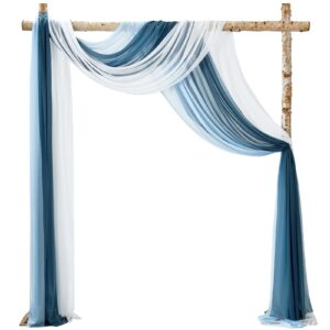 tinge time 3 panels wedding arch draping fabric, 30" x 20ft gradient blue chiffon fabric drapery sheer backdrop curtain for wedding ceremony party decoration,wedding arch drapes for wedding ceremony