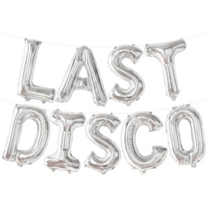 katchon, silver last disco balloons - 16 inch | last disco bachelorette party decorations | last disco sign for bridal shower decorations | disco letter balloons for disco bachelorette decorations