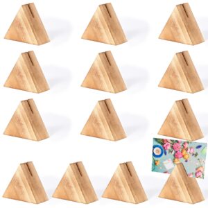 chgcraft 10pcs triangle wood photo holder table numbers sign holders wooden place card holders name photo picture holders for wedding party birthday, 56x64x32mm