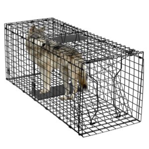 toriexon large live catch animal traps black 51.2 x 19.7 x 17.7 inch, easy to set and release live animal trap, collapsible large animal catcher cage for large dogs, foxes